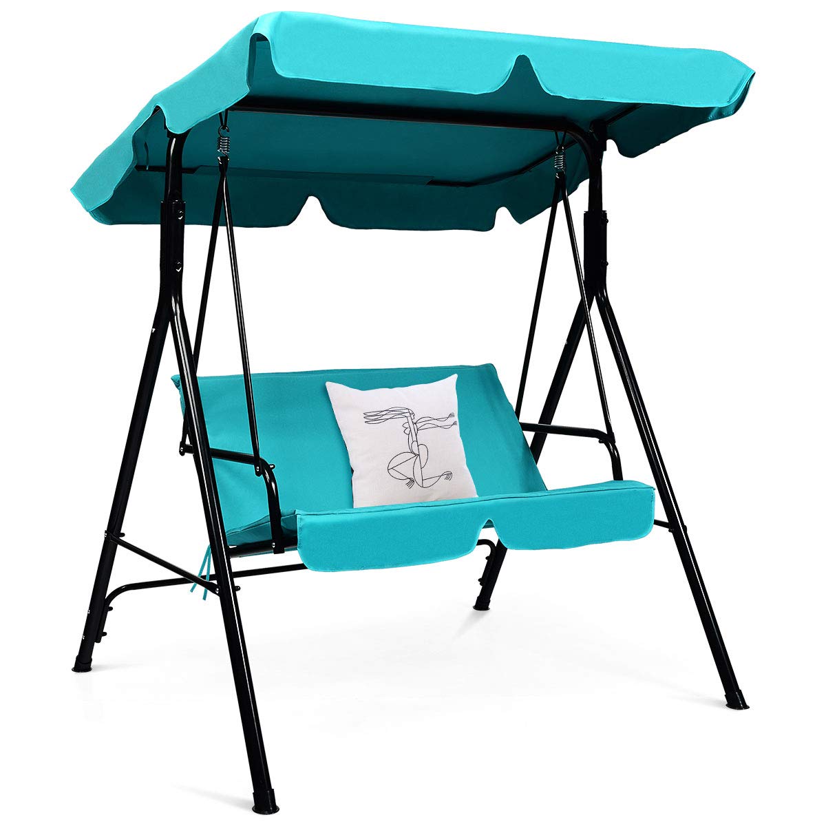 Tangkula 2 Person Porch Swing, Outdoor Swing with Removable Cushions, Solid Steel Structure, Patio Swing with Adjustable Canopy for Porch, Backyard, Garden, Balcony Turquoise