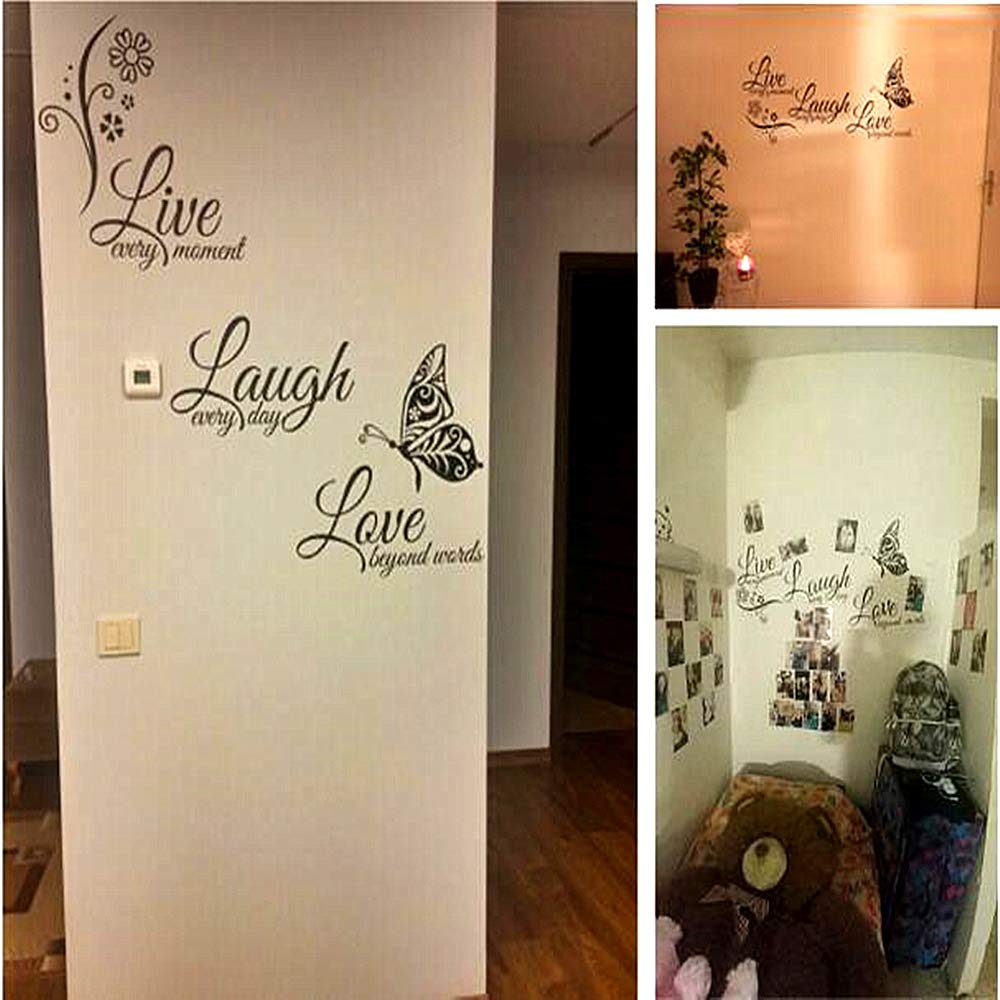 Live Love Laugh Set 3 Wall Sticker Motivational Wall Decals,Family Inspirational Wall Stickers Quotes(18x39, Black)