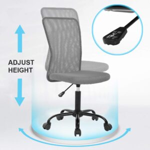 Ergonomic Office Chair Mesh Computer Chair Small Desk Chair Back Support Lumbar Support Modern Executive Adjustable Chair Mid Back Task Rolling Swivel Chair with Wheels Armless (Grey)