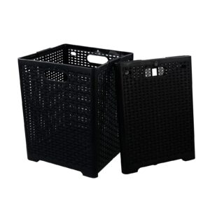 ucake 42 l plastic storage basket, folding laundry hamper, black, 2 packs