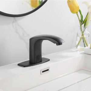 Automatic Bathroom Faucet Black Touchless Solid Brass Motion Activated Bath Tub Lavatory Basin Sink Vanity Aerator One Hole Brass Mixer Tap Touch-Free