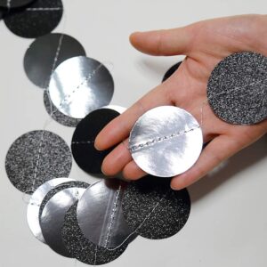 Cheerland Glitter Charcoal Grey Black Circle Garland Kit Halloween Party Decoration Hanging Polka Dots Streamer Backdrop Banner Birthday Wedding Retirement New Years NYE Bachelorette Bridal Shower