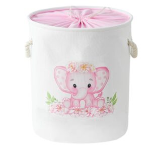 inough baby basket pink hamper large kids hamper baby laundry hamper for nursery girl, girls laundry basket for kids, baby dirty clothes basket collapsible kids clothes hamper for laundry kidsroom