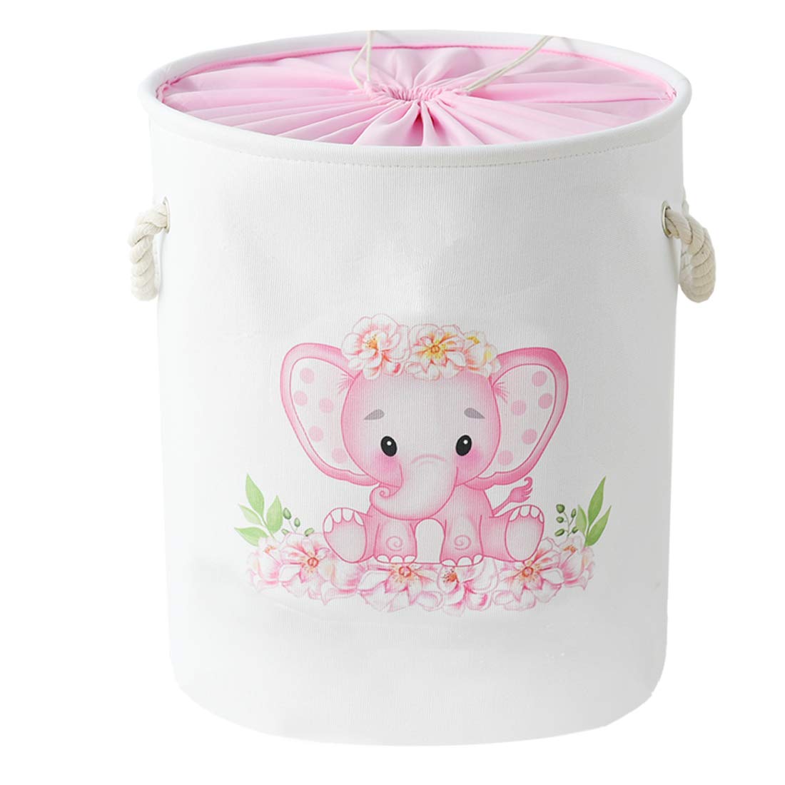 INough Baby Basket Pink Hamper Large Kids Hamper Baby Laundry Hamper for Nursery Girl, Girls Laundry Basket for Kids, Baby Dirty Clothes Basket Collapsible Kids Clothes Hamper for Laundry Kidsroom