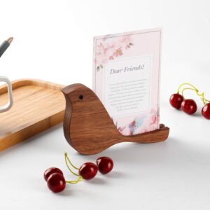 YOYAI Unique Design Bird Shape Wood Acrylic Sign Holder Stand Wooden Menu Holders Table Number Display Stands Place Card Holders Perfect for Coffee Shops Restaurants(Black Walnut)