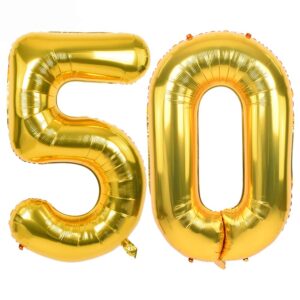 toniful 40 inch gold large numbers balloon birthday party decorations, foil mylar big number balloon digital 50 for 50th birthday, 50th anniversary, graduation ceremony photo shoot