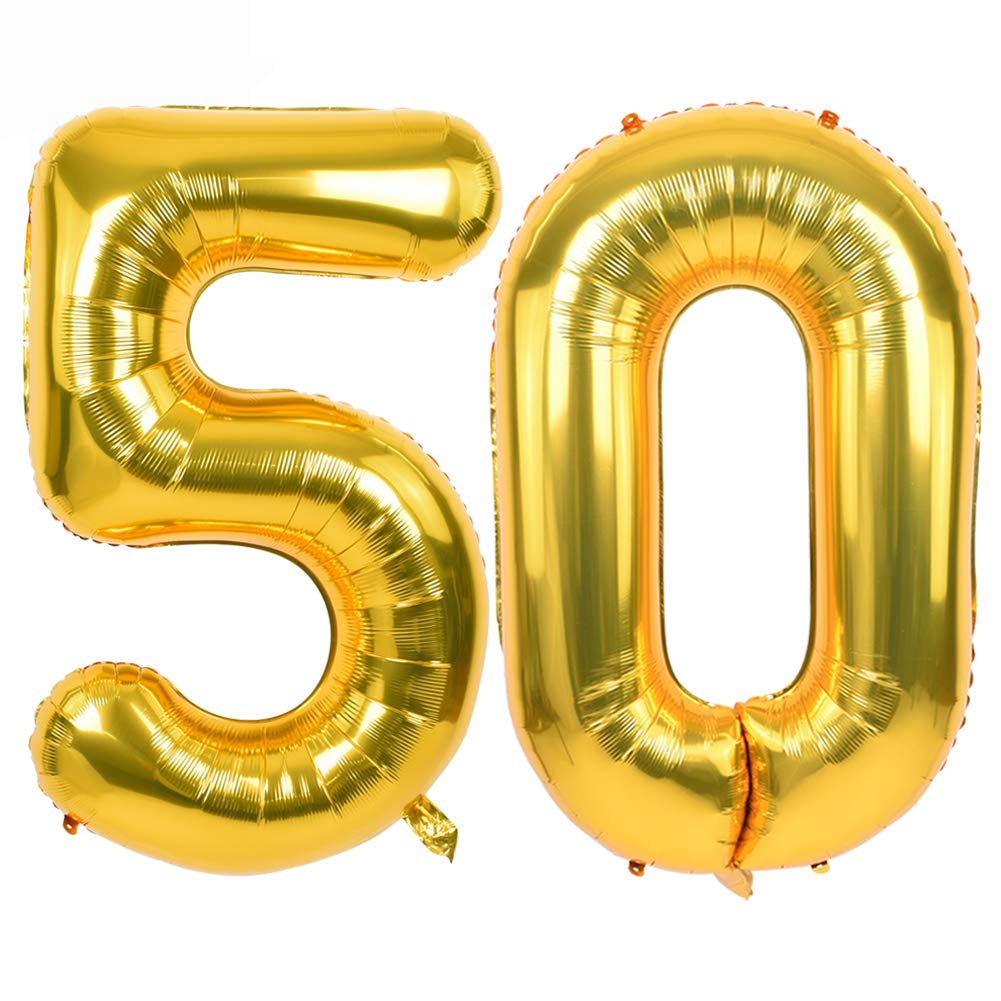 TONIFUL 40 Inch Gold Large Numbers Balloon Birthday Party Decorations, Foil Mylar Big Number Balloon Digital 50 for 50th Birthday, 50th Anniversary, Graduation Ceremony Photo Shoot