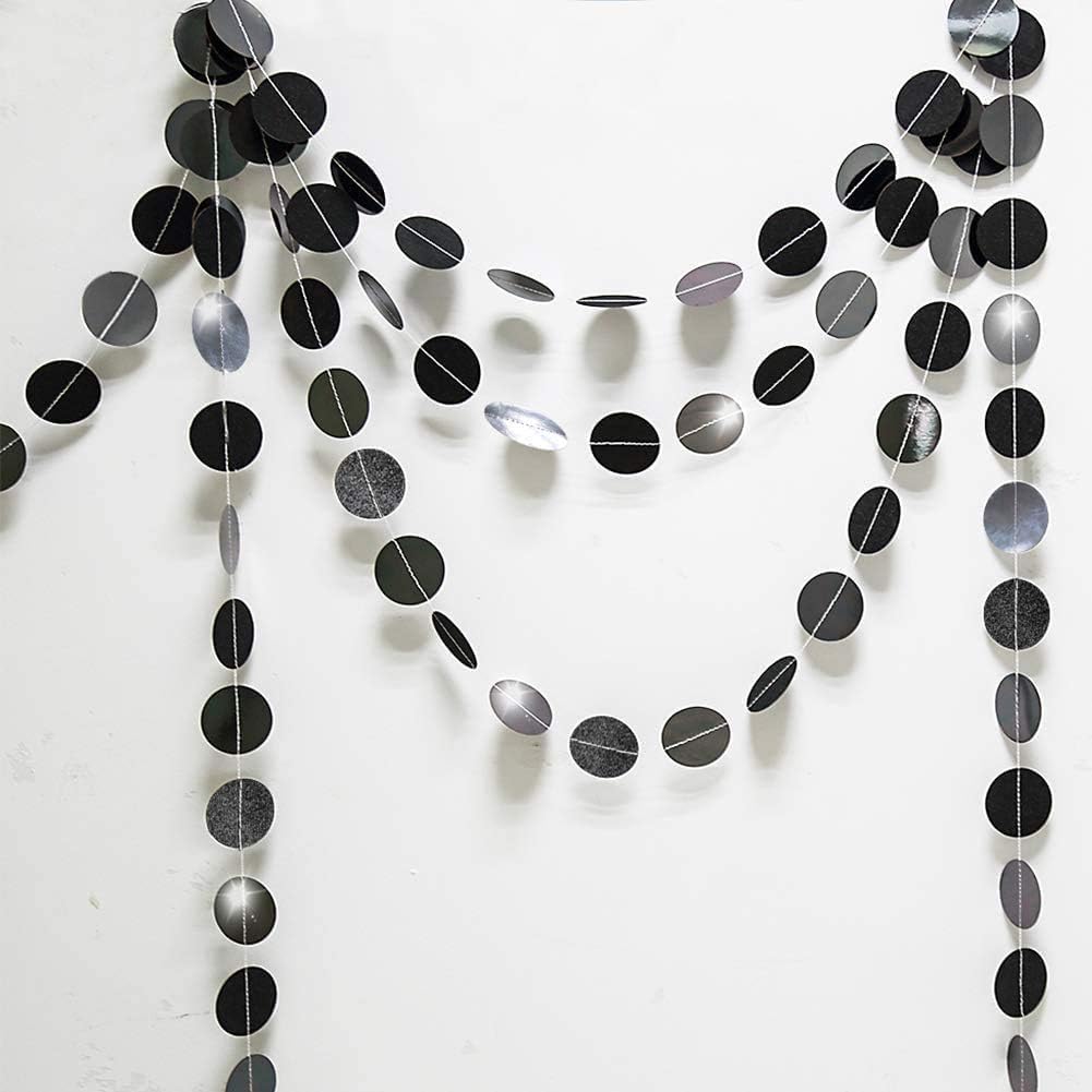 Cheerland Glitter Charcoal Grey Black Circle Garland Kit Halloween Party Decoration Hanging Polka Dots Streamer Backdrop Banner Birthday Wedding Retirement New Years NYE Bachelorette Bridal Shower