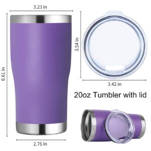 DOMICARE 20oz Tumbler with Lid Stainless Steel Tumblers Bulk, Double Wall Vacuum Insulated Coffee Travel Mug Powder Coated Tumbler, Purple