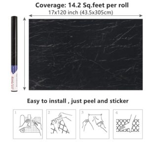 Arthome Black Marble,17"x120" Inches Peel and Stick Wallpaper, Black Marble Contact Paper Self-Adhesive and Removable Vinyl Wallpaper Waterproof Contact Paper for Cabinets Countertops Wall Covering