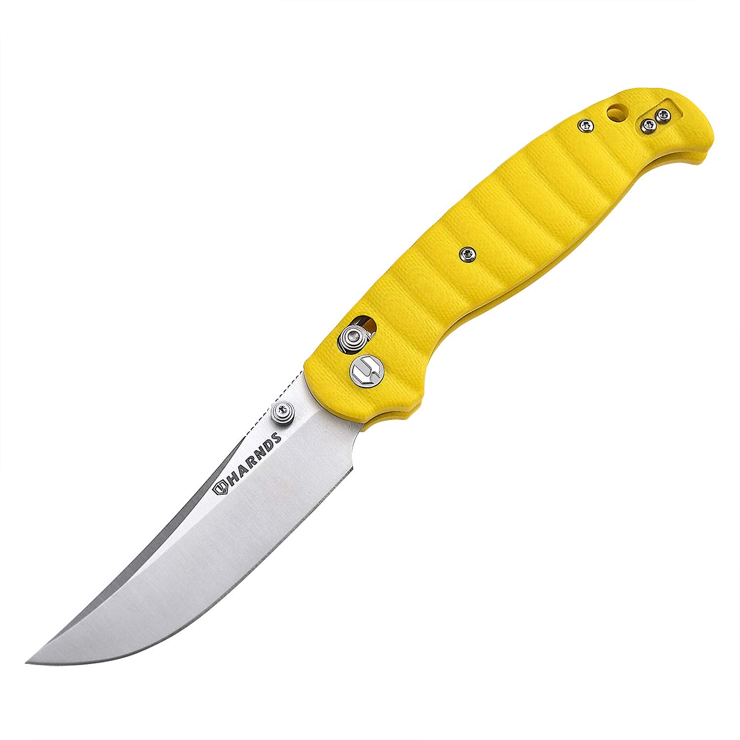 Harnds Giant Silkworm Tactical Folding Knife with SandvikSteel BladeG10 Handle Camping Pocket Knife with Reversible Pocket Clip (yellow)