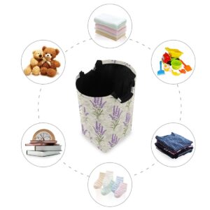 Retro Lavender Stamp Large Laundry Basket Spring Summer Flowers Collapsible Laundry Hamper with Handles Waterproof Clothes Washing Bin Dirty Baskets Storage for Home College Dorm Bathroom 50L