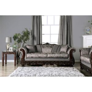 furniture of america eston traditional chenille upholstered sofa in gray