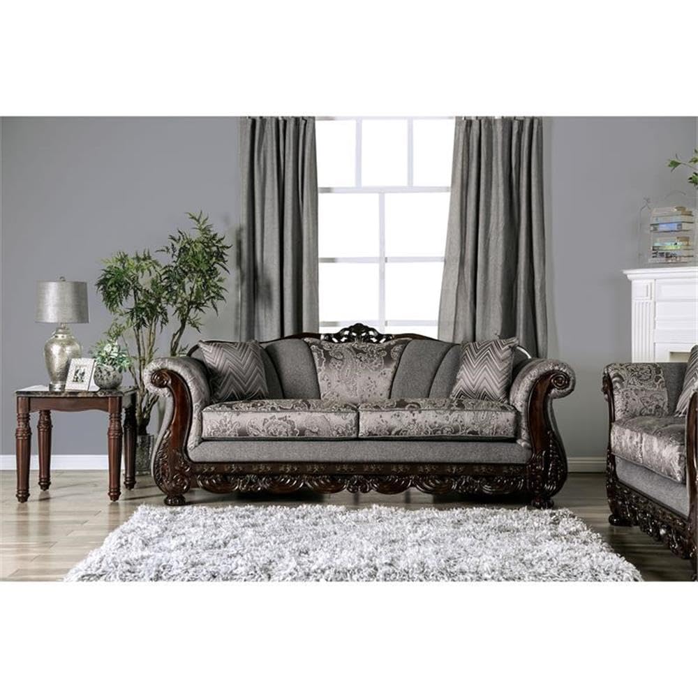 Furniture of America Eston Traditional Chenille Upholstered Sofa in Gray