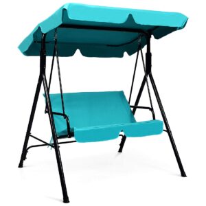 tangkula 2 person porch swing, outdoor swing with removable cushions, solid steel structure, patio swing with adjustable canopy for porch, backyard, garden, balcony turquoise