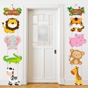 sumind jungle animal theme party supplies woodland animal cutouts banner jungle party decorations welcome jungle party door signs for baby shower family reunion school party decorations