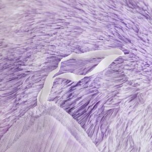 JAUXIO Luxury Abstract Faux Fur Bedding Set Tie Dye Printed Shaggy Duvet Cover with Pillow Shams Soft Crystal Velvet Reverse (Queen, Lilac)