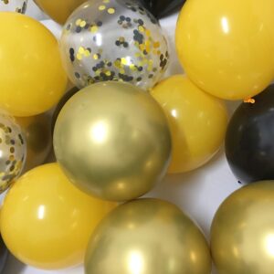 Bamonos Black Yellow Gold Balloons - Bee day Party Balloons for Baby Shower Birthday Gender Reveal Graduation Decorations 12inch 60packs