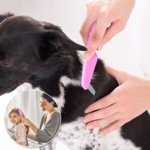 Flea Comb For Dogs Cat Comb Lice Comb Metal Tear Stain Dog Combs Pet Comb Grooming Set 5 Pieces By BENSEAO Teeth Durable Remove Float Hair Combing tangled hair Dandruff Add Storage Pouch (pink)