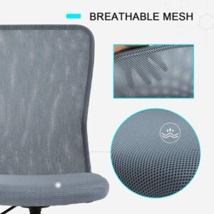 Ergonomic Office Chair Mesh Computer Chair Small Desk Chair Back Support Lumbar Support Modern Executive Adjustable Chair Mid Back Task Rolling Swivel Chair with Wheels Armless (Grey)