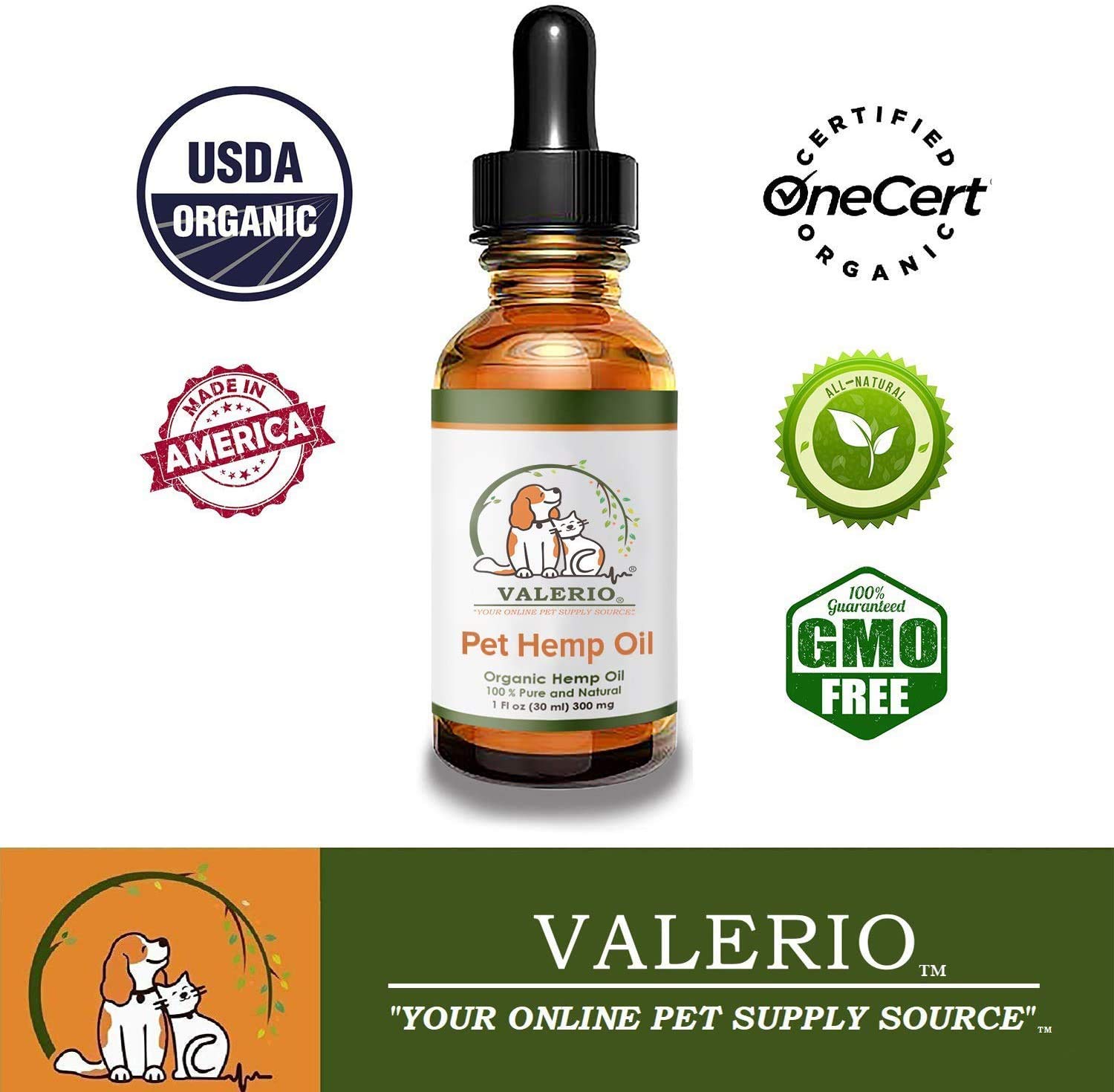 Valerio Pets Hemp Oil for Dogs and Cats - 1 Oz - Hemp Oil Drops with Omega Fatty Acids - Hip and Joint Support and Skin Health (2 Pack - 2 x 1 Oz)