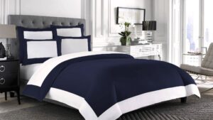 bedding empire 3 piece designer border reversible duvet cover set zipper closure 100% egyptian cotton 500 thread count king size,navy/white color