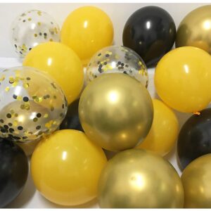 Bamonos Black Yellow Gold Balloons - Bee day Party Balloons for Baby Shower Birthday Gender Reveal Graduation Decorations 12inch 60packs