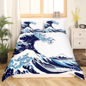 erosebridal sea wave duvet cover japanese wave comforter cover ocean nautical surf bedding japanese ukiyoe print bedspread cover, soft microfiber 1 duvet cover with 1 pillow case twin size