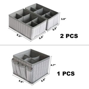 VERONLY Cosmetic Storage Bins Makeup Organizer, Adjustable Multifunction Storage Box Desk Drawer Divider for Makeup Brushes, Bathroom Countertop or Dresser, Set of 3 (Grey)