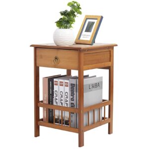 wisfor bamboo end side table nightstand with drawer for bedroom bedside (brown, 2 tier)