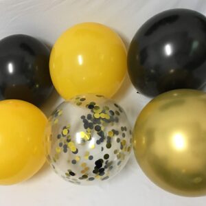 Bamonos Black Yellow Gold Balloons - Bee day Party Balloons for Baby Shower Birthday Gender Reveal Graduation Decorations 12inch 60packs