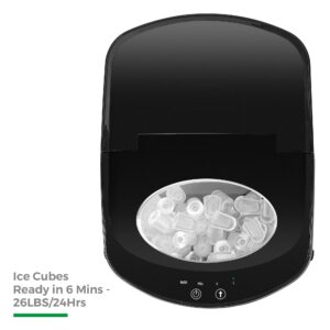 Caynel Countertop Ice Maker Machine – 9 Ice Cubes Ready in 6 Mins - 26LBS/24Hrs, LED Indicator Lights – Compact Portable Ice Cube Maker with Ice Scoop and Basket for Home Office Bar Party (M, 1)