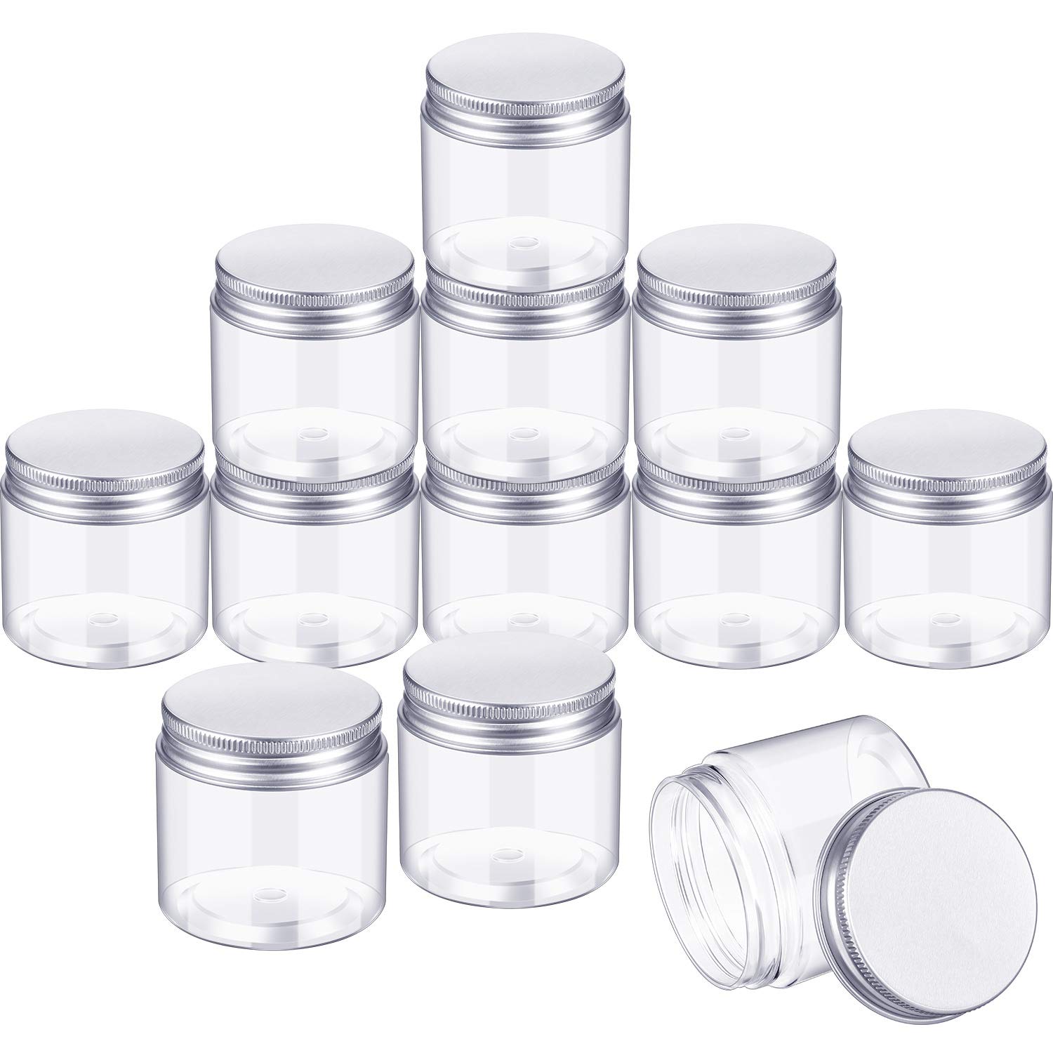 12 Pack Clear Plastic Storage Favor Jars Wide-Mouth Plastic Containers with Lids for Beauty Products (3 Ounce)