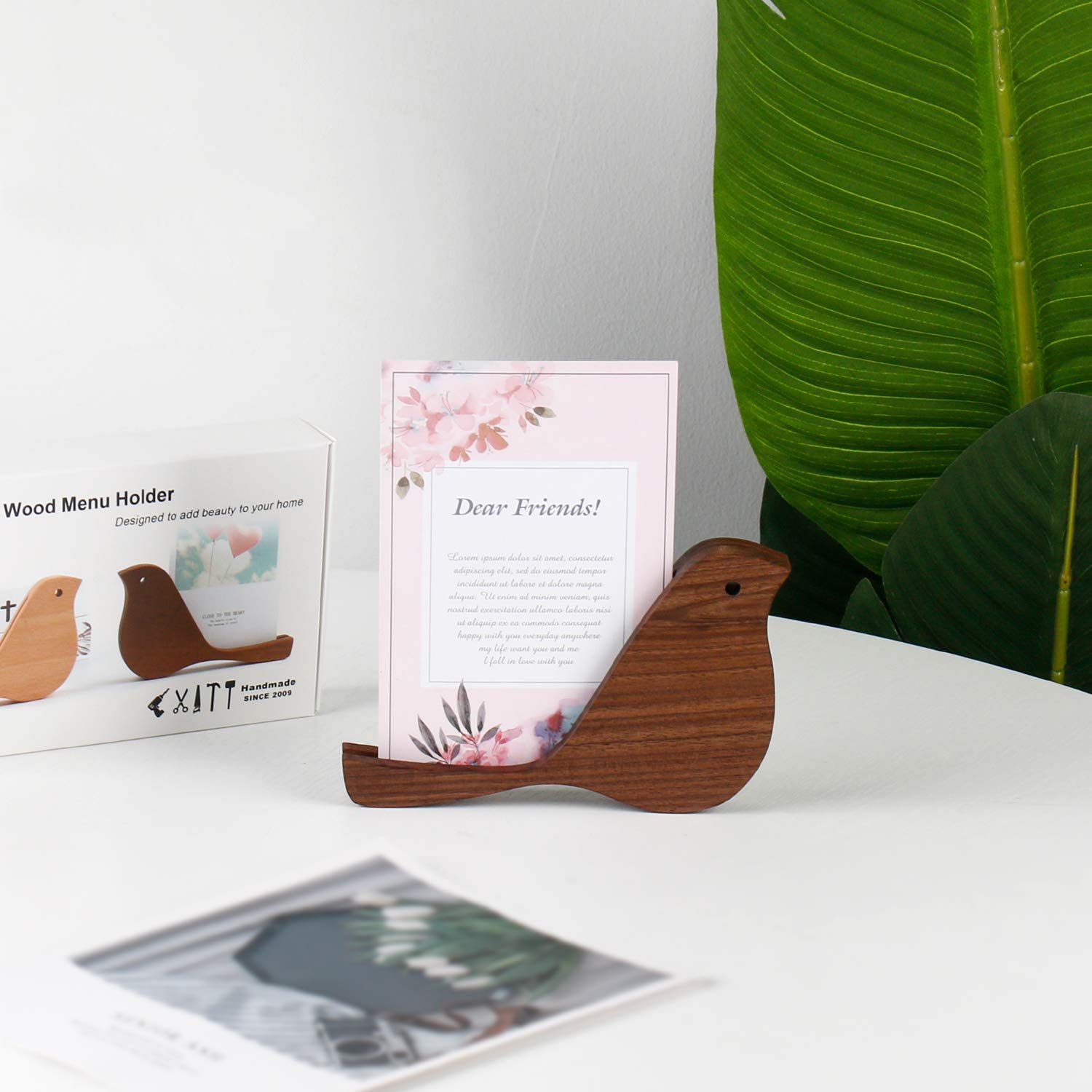 YOYAI Unique Design Bird Shape Wood Acrylic Sign Holder Stand Wooden Menu Holders Table Number Display Stands Place Card Holders Perfect for Coffee Shops Restaurants(Black Walnut)