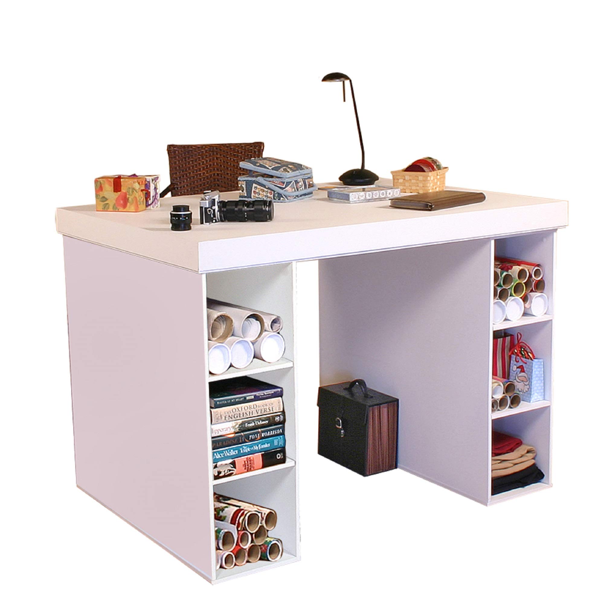 Venture Horizon Project Center Desk with Two 3-Bin Cabinets - White