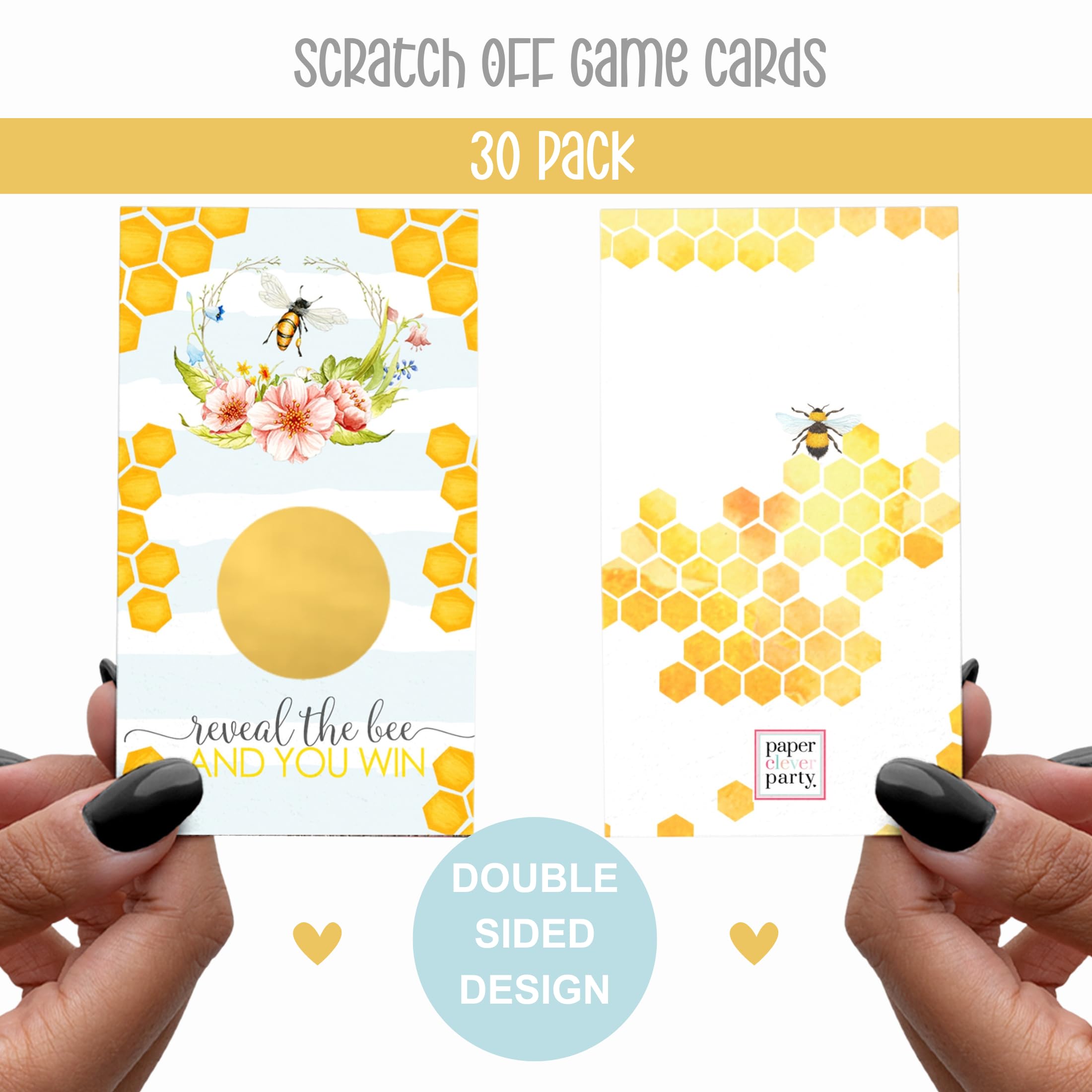 Bumblebee Scratch Off Game Cards (30 Pack) - Fun Bridal Shower Games, Modern Wedding Activities, Lottery Tickets for Door Prizes, Raffle Drawings, Instant Win Scratchers, Baby Shower Party Favors