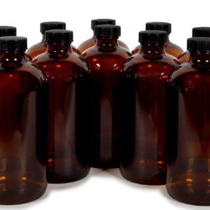 Vivaplex, 12, Amber, 16 oz Glass Bottles, with Lids