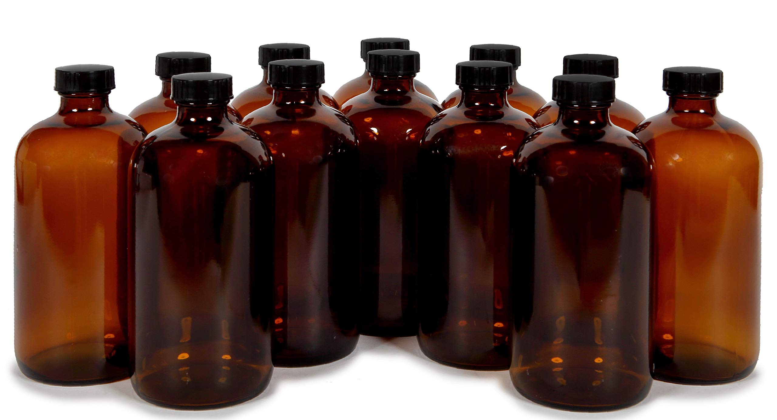 Vivaplex, 12, Amber, 16 oz Glass Bottles, with Lids