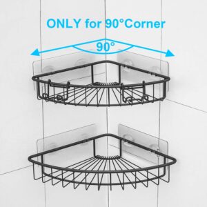 SMARTAKE 2-Pack Corner Shower Caddy, Stainless Steel Adhesive Bathroom Shelf with Removable Hooks, Wall Mounted Storage Organizer Racks for Shower, Kitchen, Toilet and Dorm, Black