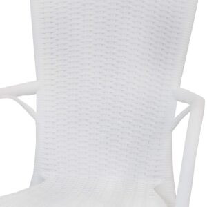 Sunnydaze Segesta All-Weather Plastic Outdoor Dining Chair - Commercial Grade Faux Wicker Design Armchair - Lawn and Garden Chair - Indoor/Outdoor Use - White - 2 Chairs