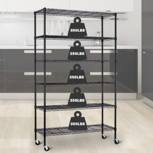 6 tier wire shelving unit rack, nsf heavy duty height adjustable storage shelf metal shelving with wheels/feet levelers for garage rack kitchen rack office rack commercial shelving - 18"x48"x82" black