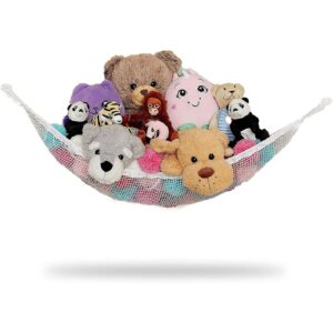 blue panda - stuffed animal storage hammock for small soft toys (white, 32 x 24 inches)