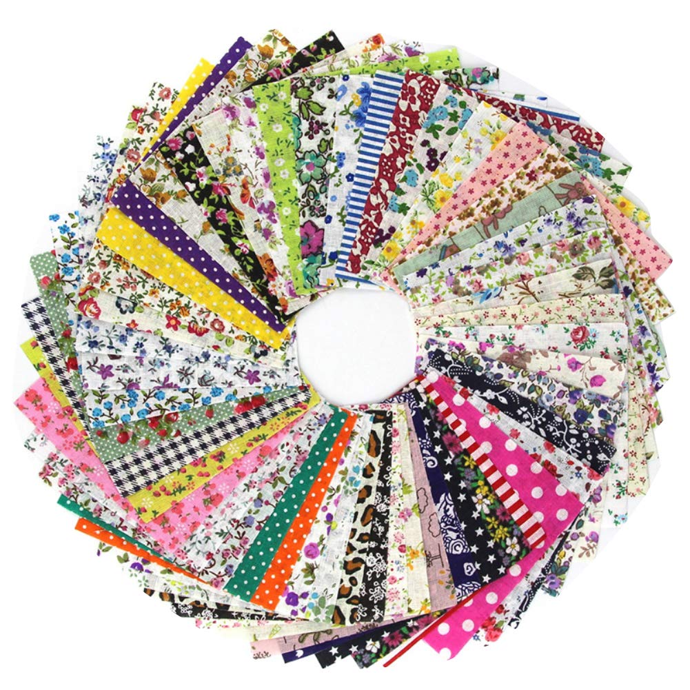 Bluelans 50pcs 4" x 4" (10cm x 10cm) Top Cotton Craft Fabric Bundle Squares Patchwork DIY Sewing Scrapbooking Quilting Floral Dot Pattern Artcraft 30pcs Mix Color