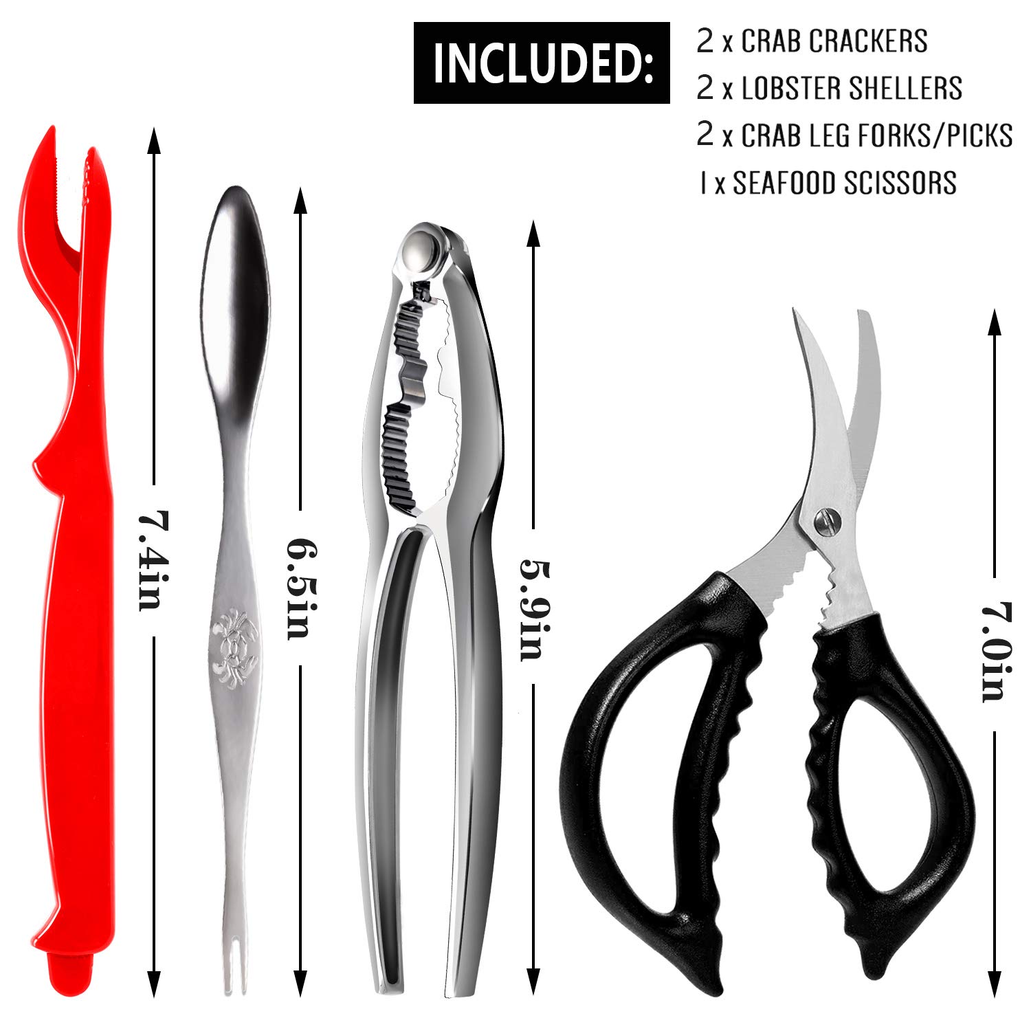 7Pcs Seafood Tools Set including 4 Forks and 2 Lobster Crackers Nut Cracker 1 Seafood Scissors