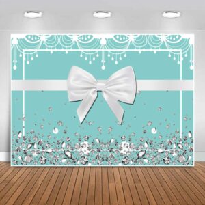 sensfun breakfast blue sweet 16 birthday backdrop diamonds bowknot bridal breakfast party photography background for women girl teal turquoise birthday baby shower decorations photo booth banner 7x5ft