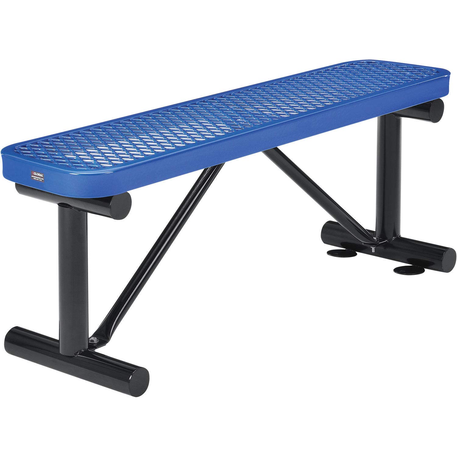 Global Industrial 48" L Outdoor Steel Flat Bench, Expanded Metal, Blue