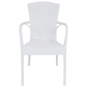 Sunnydaze Segesta All-Weather Plastic Outdoor Dining Chair - Commercial Grade Faux Wicker Design Armchair - Lawn and Garden Chair - Indoor/Outdoor Use - White - 2 Chairs