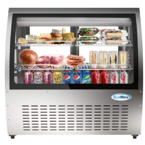 KoolMore 47" Deli Case and Meat Display Stainless-Steel Refrigerator for Commercial Use, Multi-Tiered Shelves, Curved Glass Front, LED Lighting and Rolling Caster Wheels - 18 cu.ft, RD18C-SS