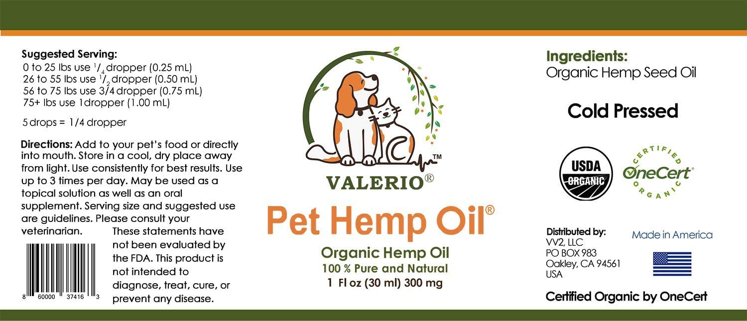 Valerio Pets Hemp Oil for Dogs and Cats - 1 Oz - Hemp Oil Drops with Omega Fatty Acids - Hip and Joint Support and Skin Health (2 Pack - 2 x 1 Oz)