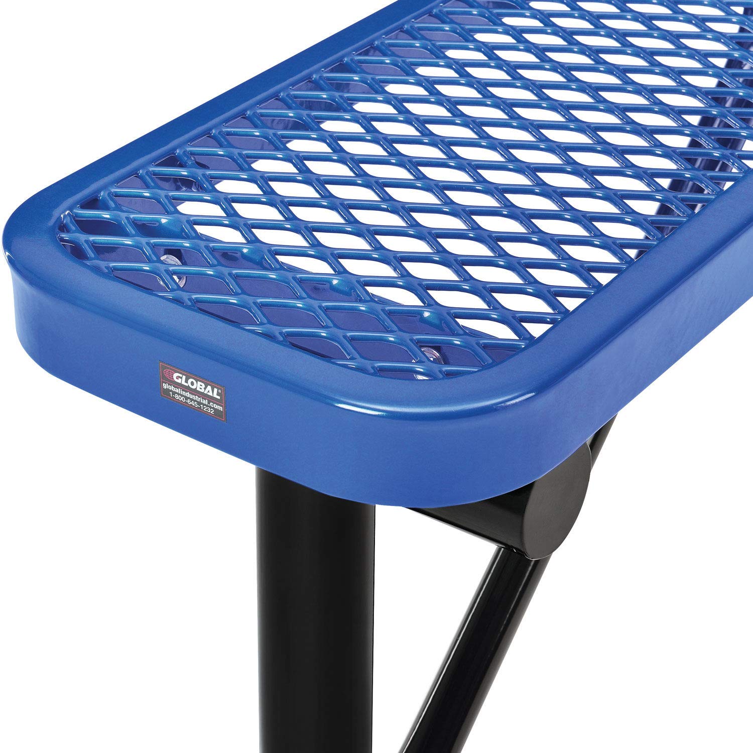 Global Industrial 48" L Outdoor Steel Flat Bench, Expanded Metal, Blue